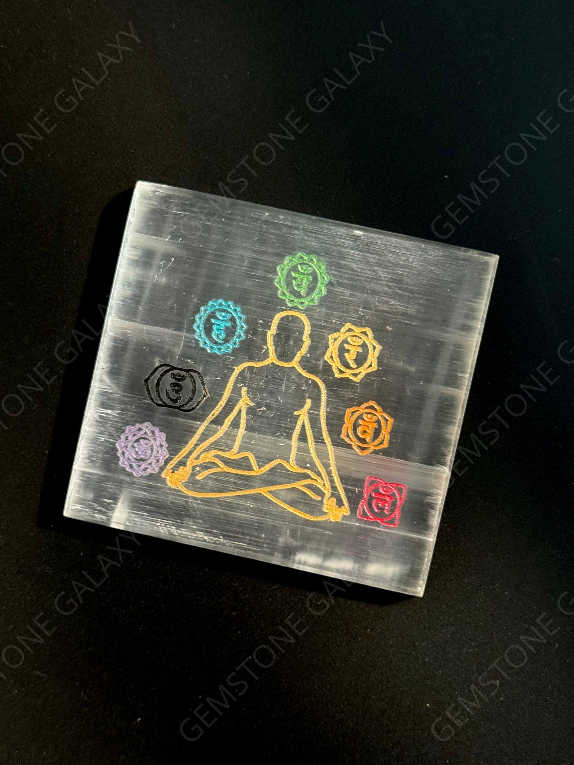 Crystals Charging Selenite Plate - 7 Chakra Engraved – Gemstone Galaxy
